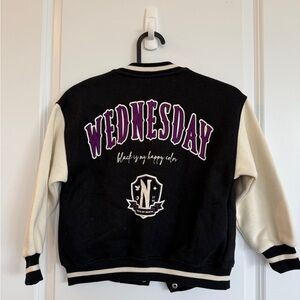 Zara | Jackets & Coats | Zara Wednesday Addams Varsity Jacket Limited ...